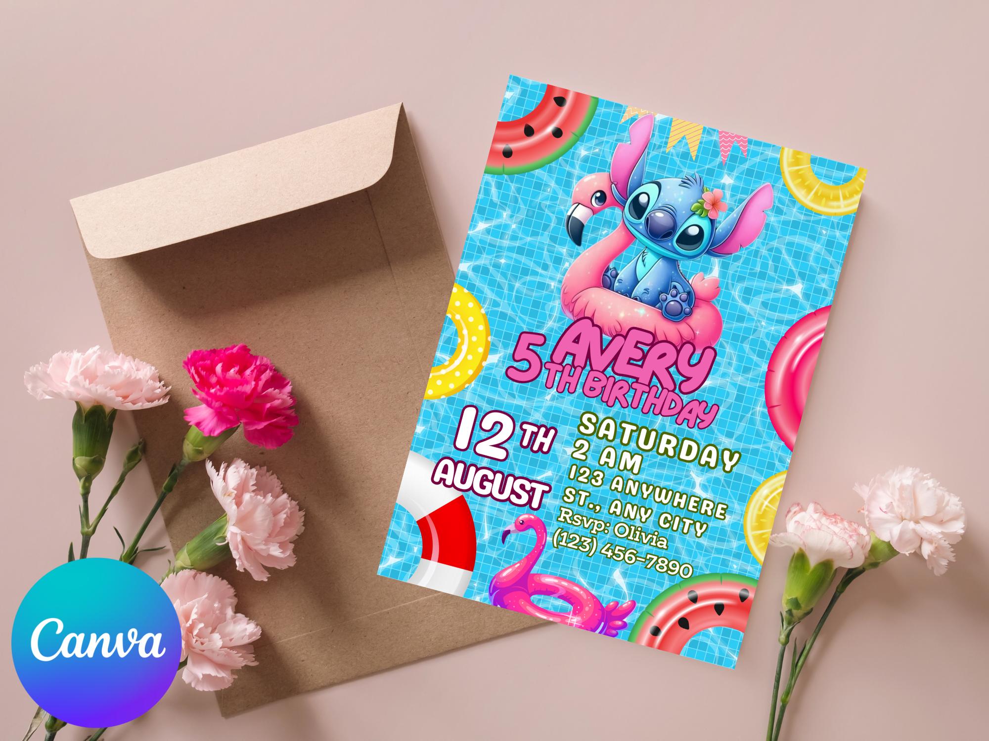 Editable Pool Party Stitch Girl Invitation, Pool Party Invitation ...