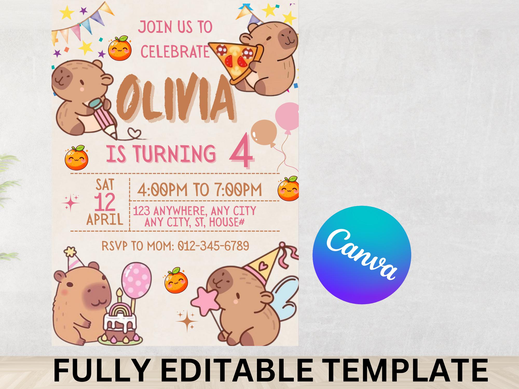 EDITABLE Capybara Invitation , Capybara Birthday , Capy Birthday ...