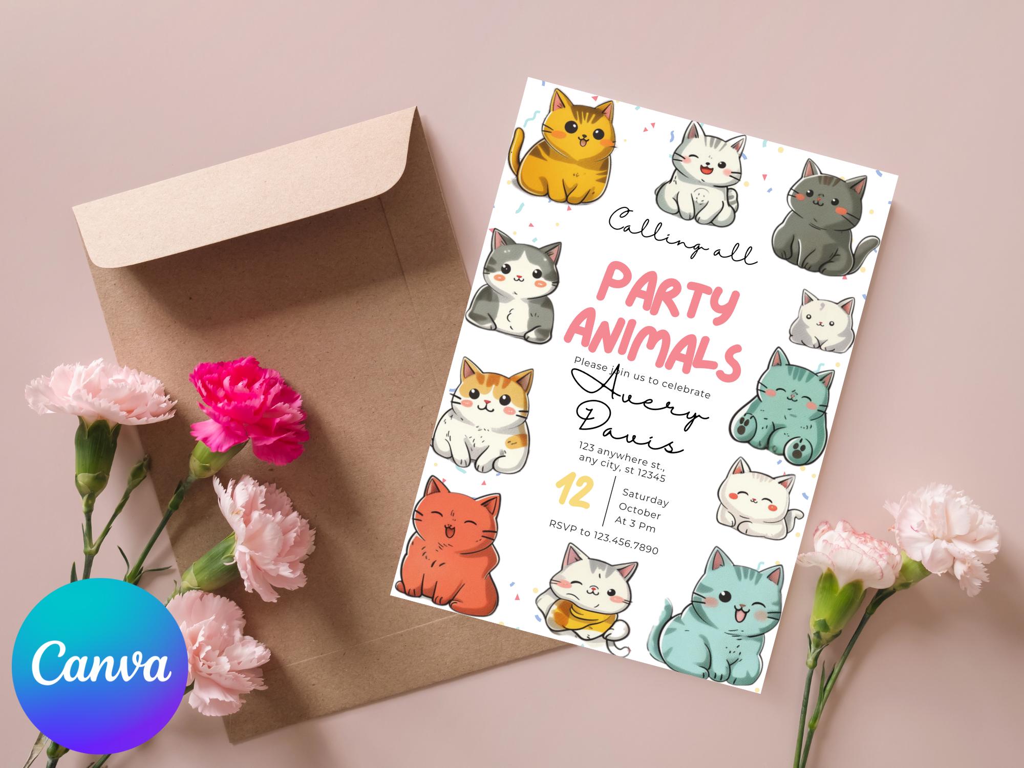 Cat Themed Birthday Invitation, Cat Birthday Invite, Cat Birthday ...