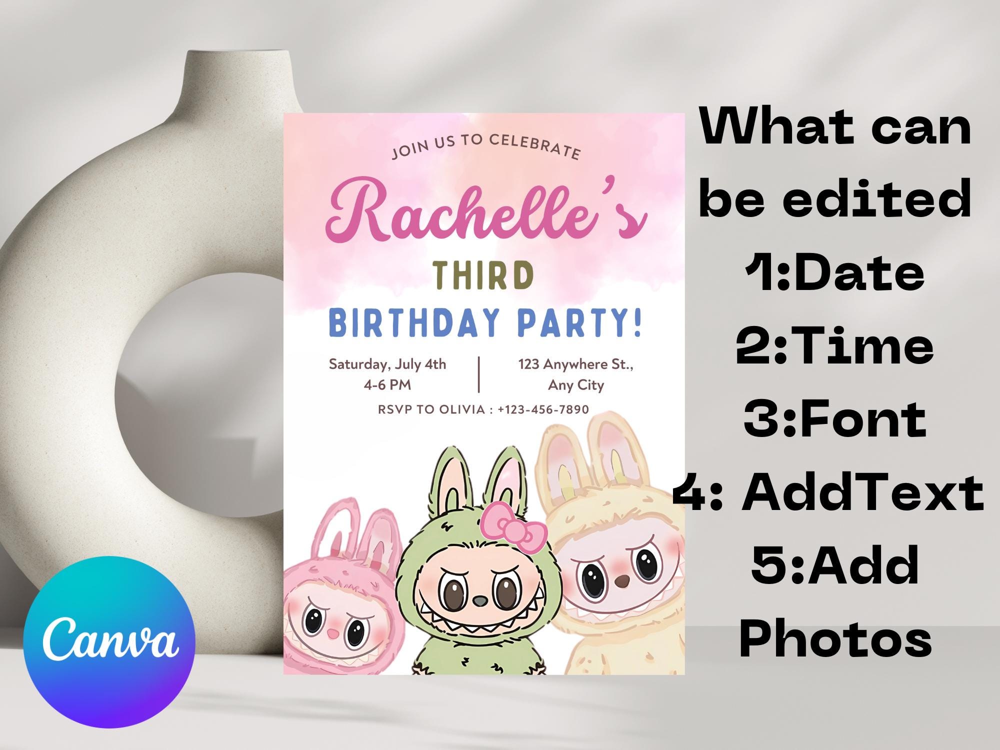 Labubu Theme Birthday Invitation | Cute Monster Labubu Invitation ...