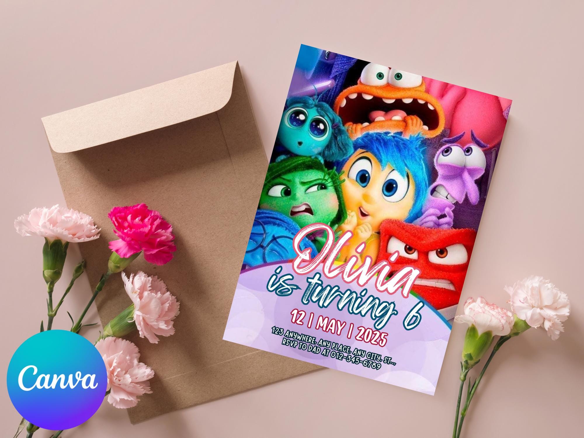 Editable Inside Out 2 Birthday Invitation Template, Printable Birthday ...