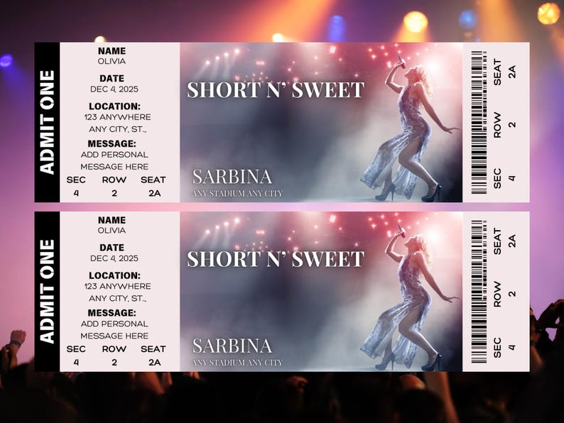 Concert Ticket Template | Editable Concert Ticket Gift | Custom Event ...