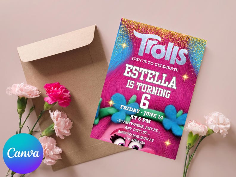 Trolls Invitation, Trolls Birthday Invite Printable, Trolls Craziest ...