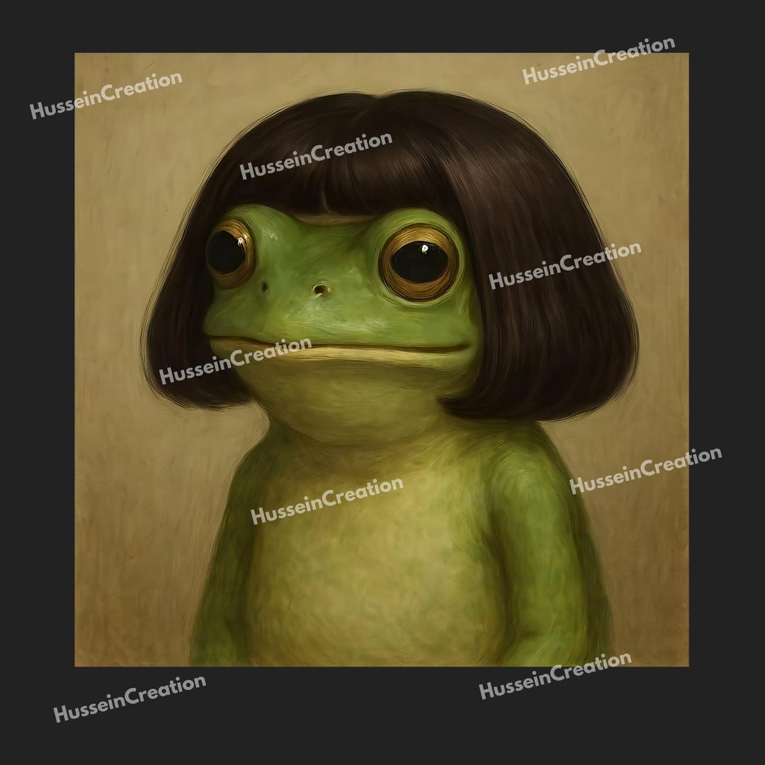 Funny Frog Meme Png, Frog Wearing Wig Png, Gen Z Joke Png, Stupid ...