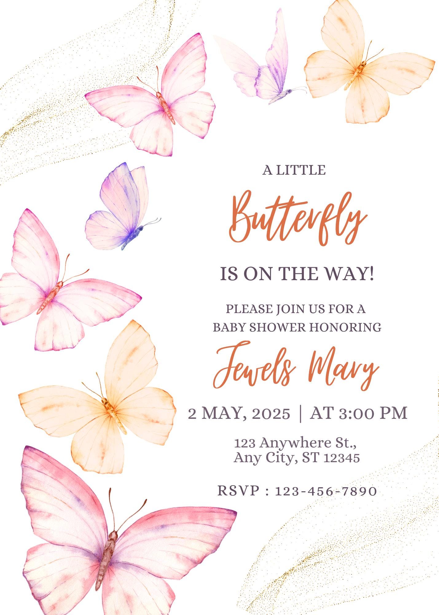 Butterfly Baby Shower Template - Etsy
