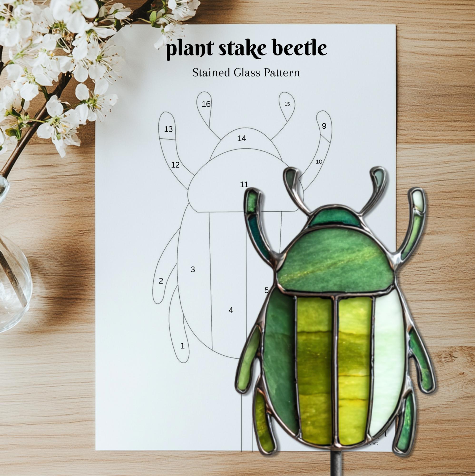Beetle Stained Glass Plant Stakes Pattern, Beetle Suncatcher Template ...