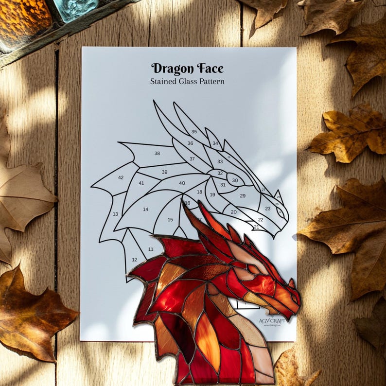 Dragon Head Stained Glass Pattern, Dragon Face Suncatcher, Red Dragon ...