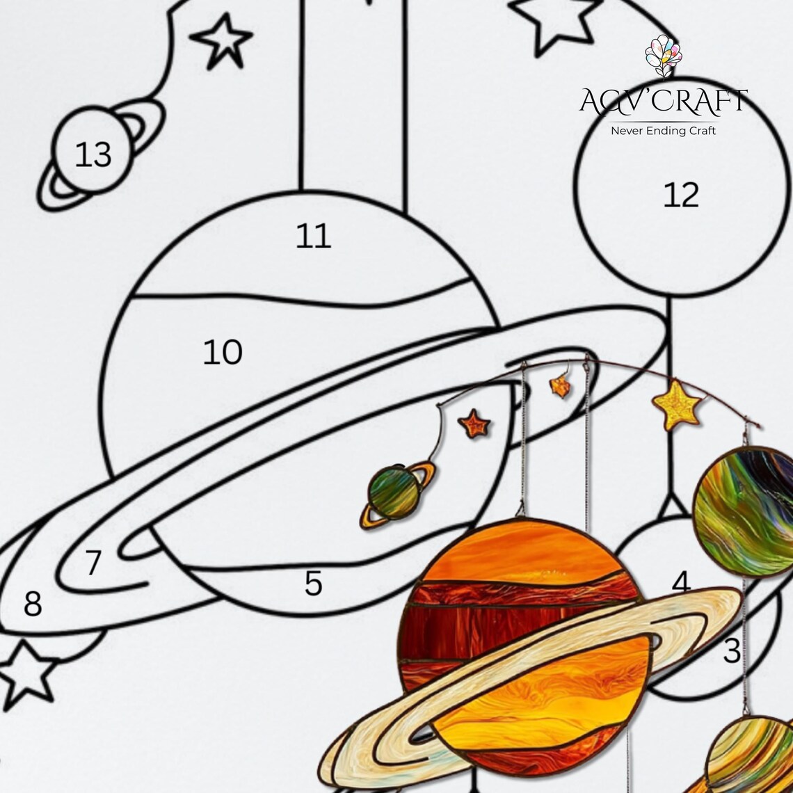 Solar System Stained Glass Pattern, Space Art Suncatcher, Space Stained ...