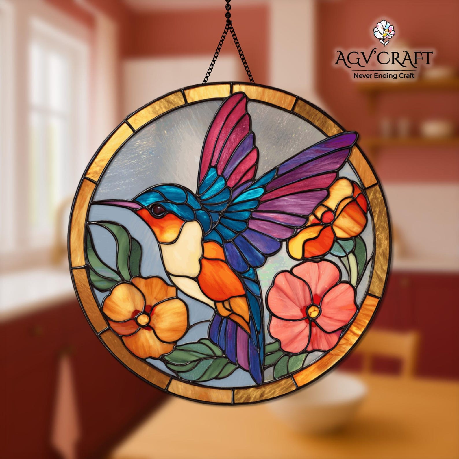 Hummingbird Stained Glass Pattern, Hummingbird Flower Suncatcher ...