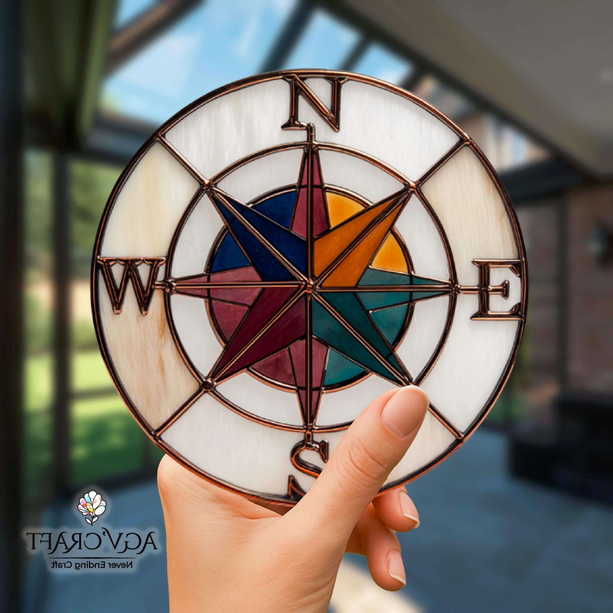 Compass Stained Glass Pattern, Compass Suncatcher, Navigation Stained ...