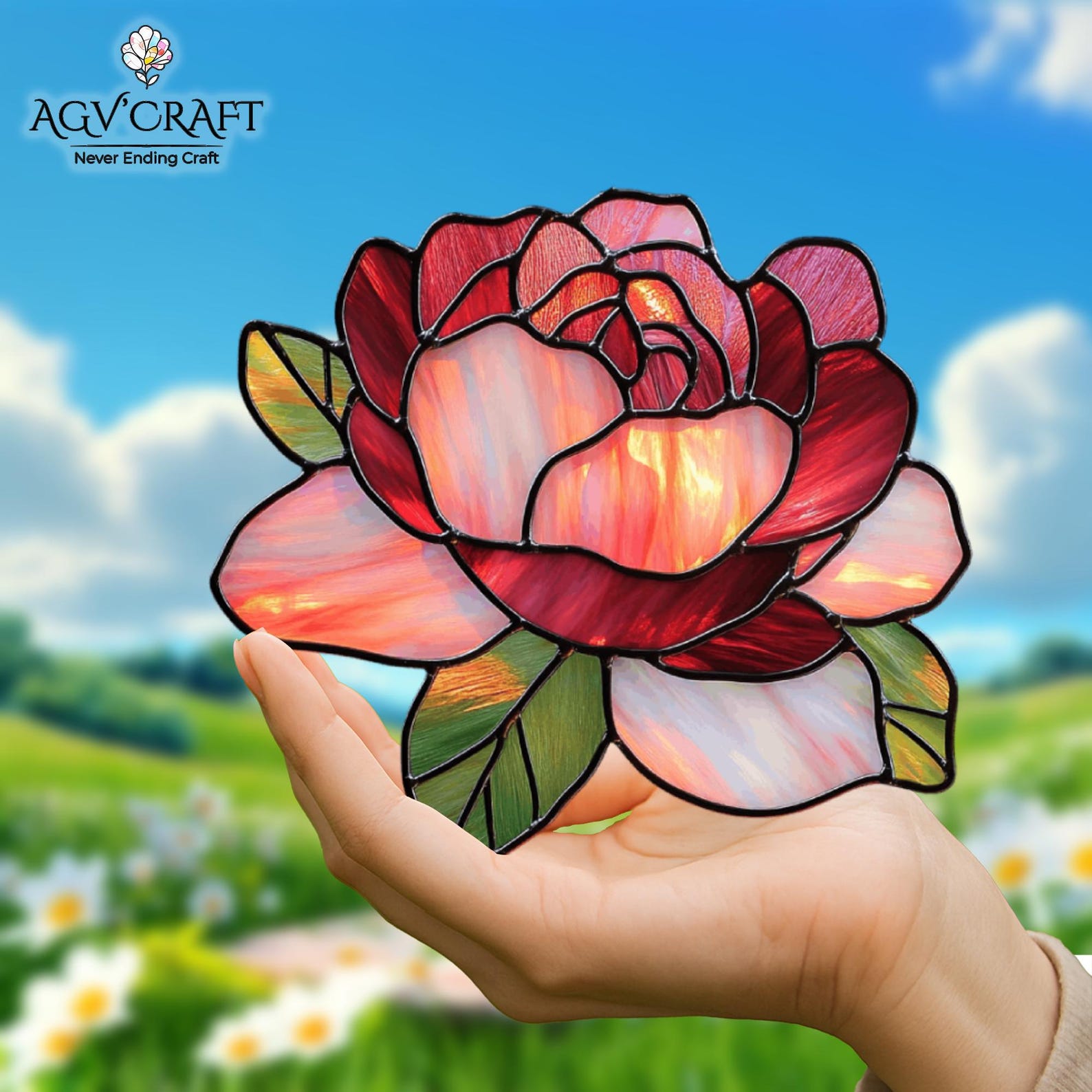 Peony Stained Glass Pattern, Peony Suncatcher, Flower Art Stained Glass ...
