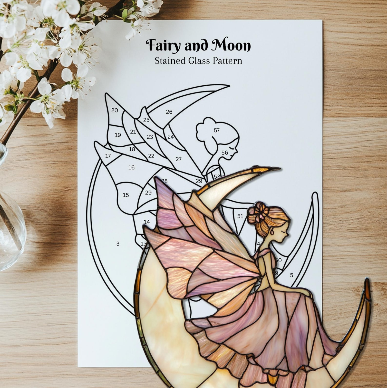 Fairy and Moon Stained Glass Pattern, Fairy on Moon Suncatcher ...