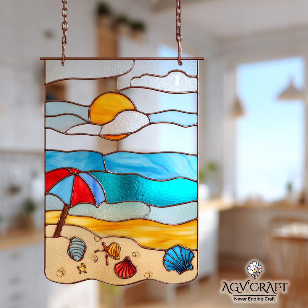 Summer Beach Stained Glass Pattern, Summer Suncatcher, Beach Stained ...