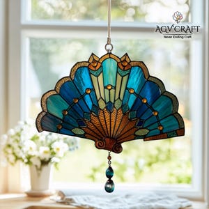 Cleopatra's Fan Stained Glass Pattern, Fan Suncatcher, Vintage Fan ...