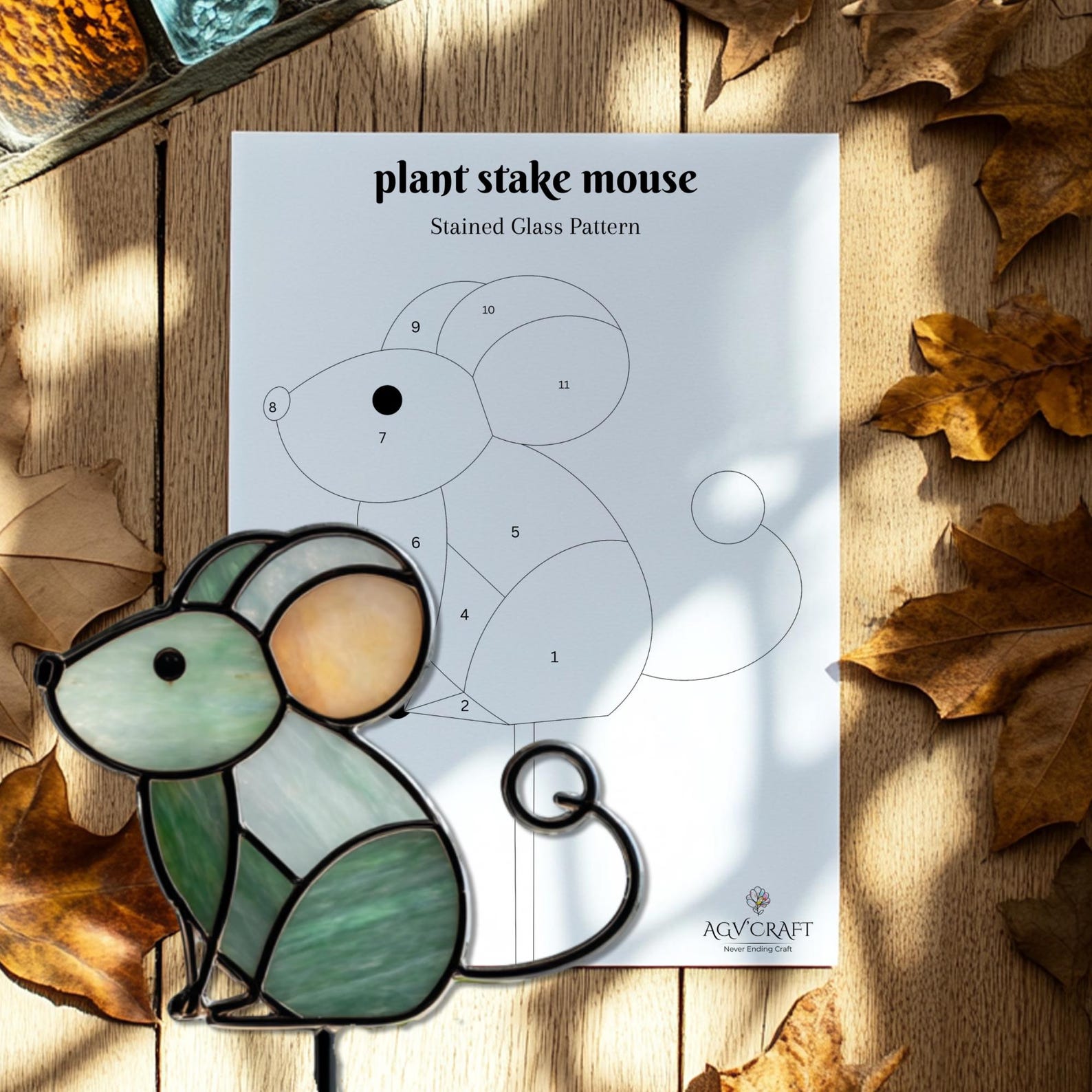 Mouse Plant Stakes Stained Glass Pattern, Mouse Suncatcher, Cute Mouse ...