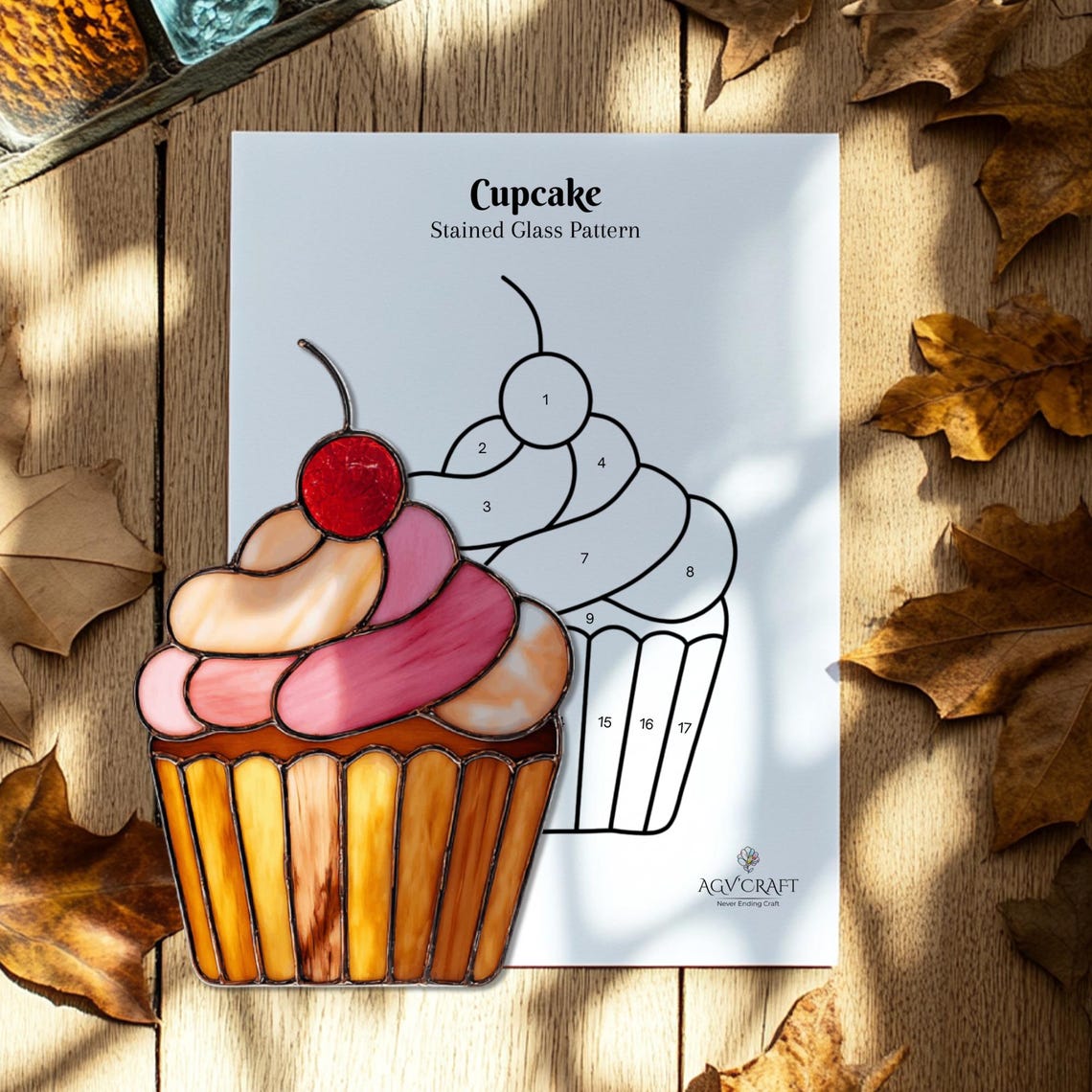 Cupcake Stained Glass Pattern, Sweet Cupcake Suncatcher, Cake Stained ...