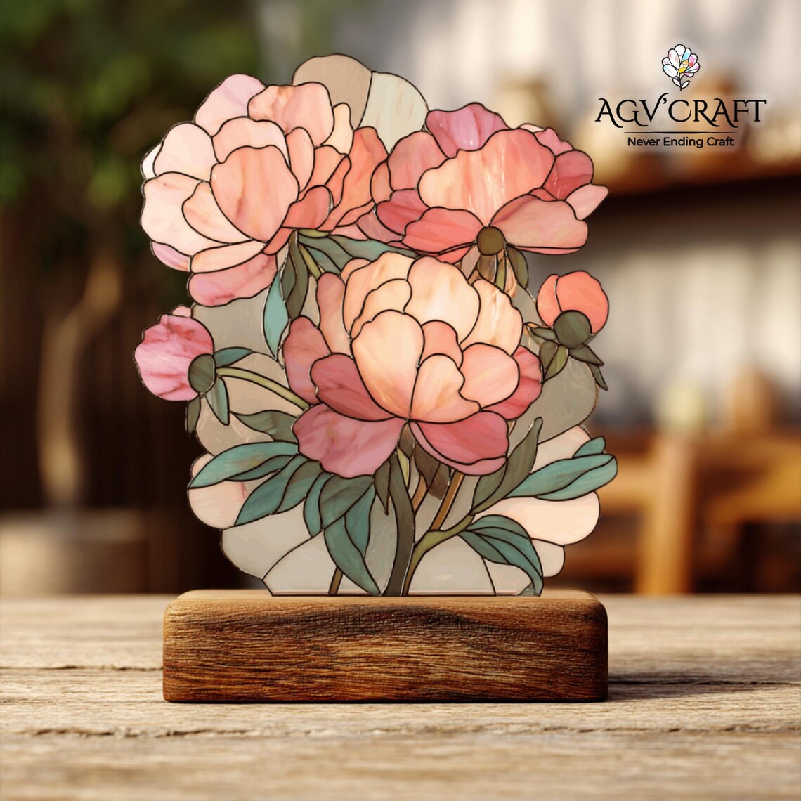 Pink Peonies Stained Glass Pattern, Peony Suncatcher, Magnolia Stained ...