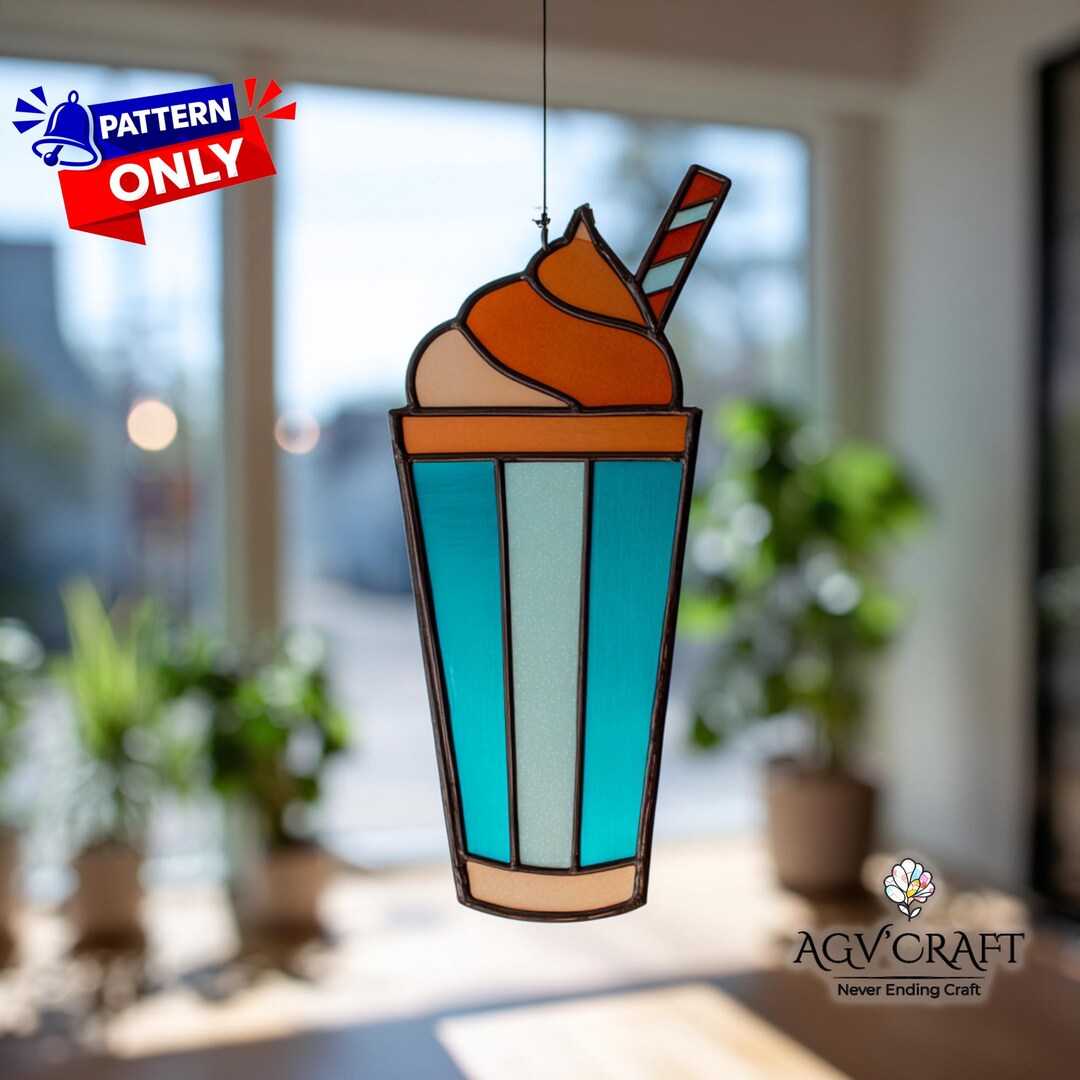 Drink Shake Stained Glass Pattern, Juice Suncatcher PDF, Drink Design ...