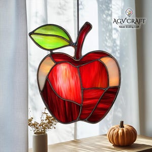 Apple Stained Glass Pattern, Red Apple Suncatcher, Fruit Stained Glass ...