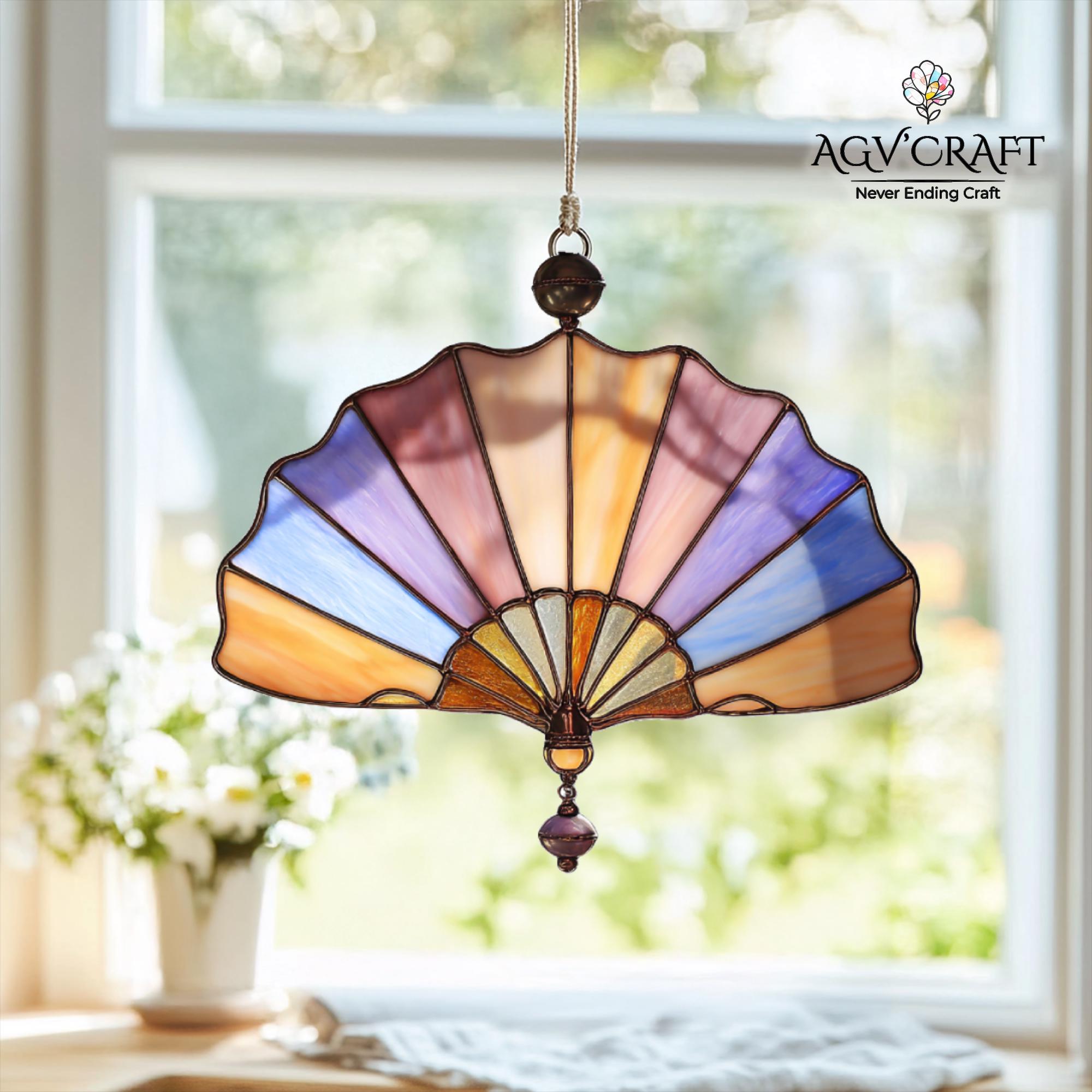 Oriental Fan Stained Glass Pattern, Fan Suncatcher, Asian Style Fan ...