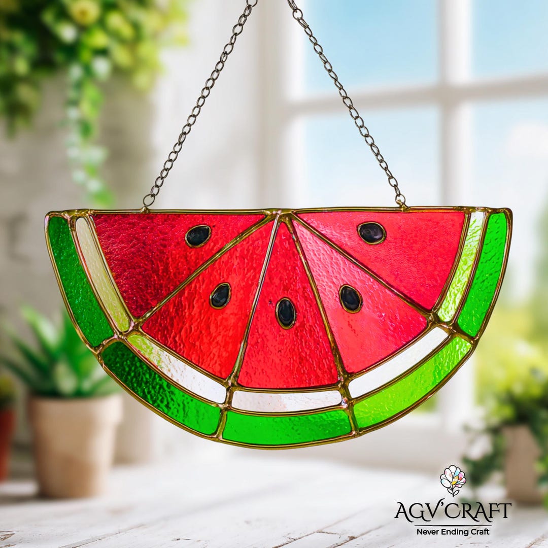 Watermelon Stained Glass Pattern, Watermelon Suncatcher, Summer Stained ...