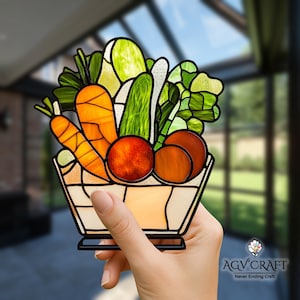 Vegetable Basket Stained Glass Pattern, Vegetable Suncatcher, Vegetable ...