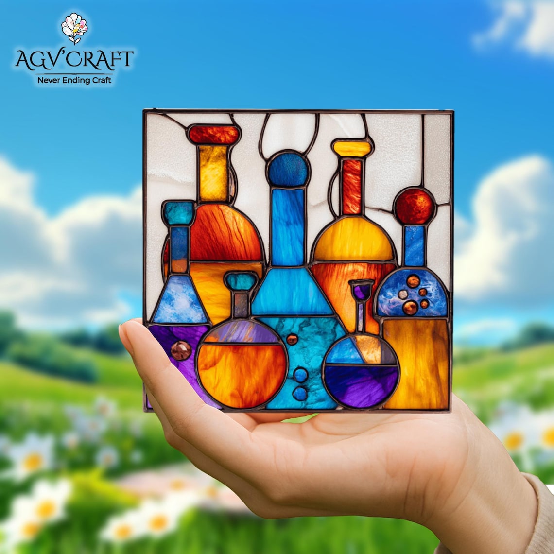 Vials Stained Glass Pattern, Vials Suncatcher, Colorful Vials Stained ...