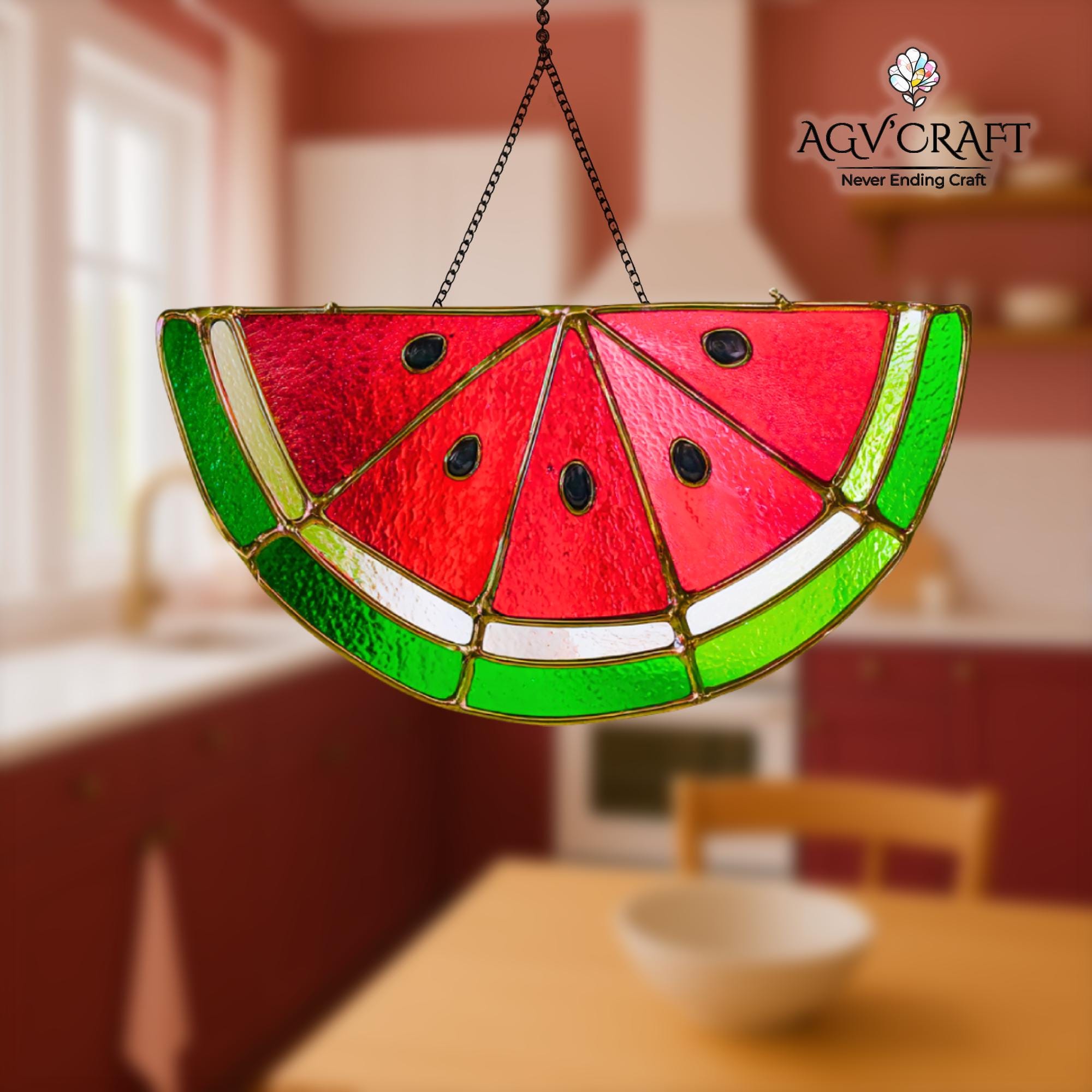 Watermelon Stained Glass Pattern, Watermelon Suncatcher, Fruit Stained ...