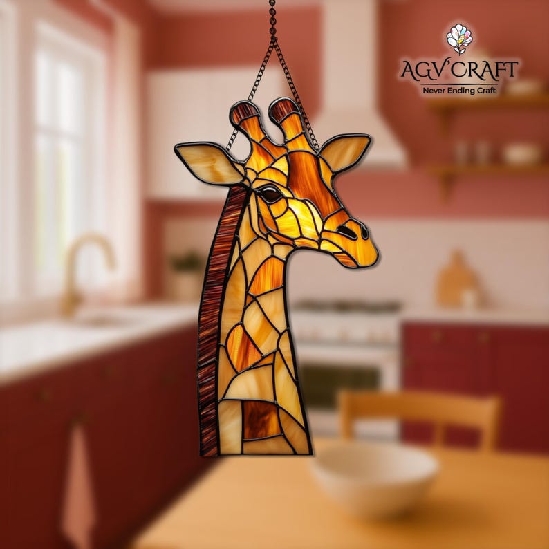 Giraffe Portrait Stained Glass Pattern, Giraffe Head Suncatcher ...