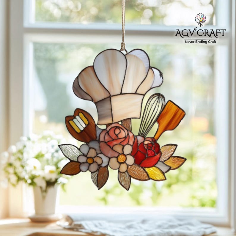 Chef Tools Stained Glass Pattern, Chef Tools Suncatcher, Kitchen Decor ...