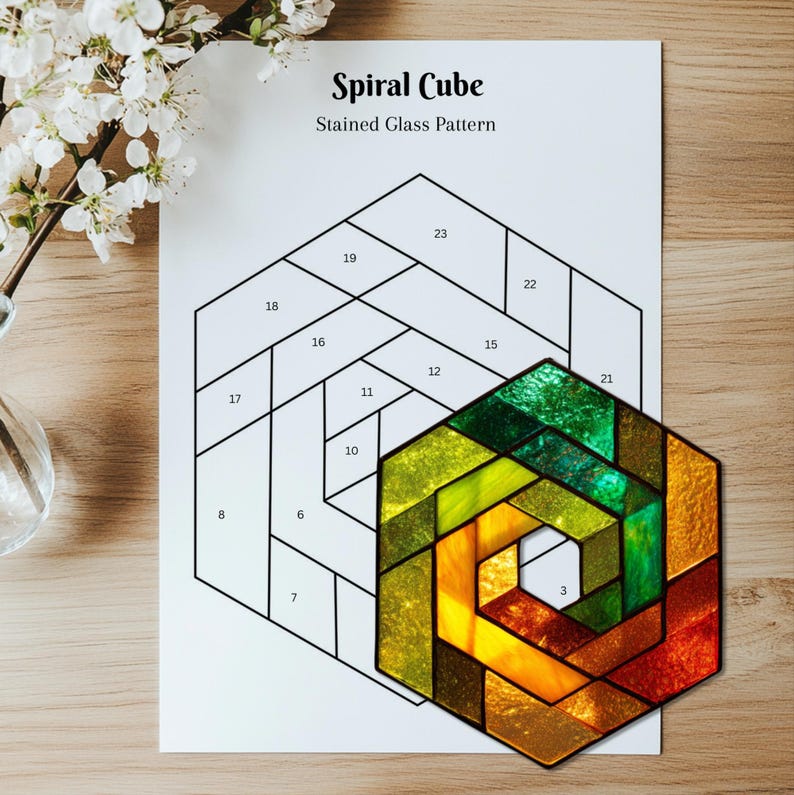 Spiral Cube Stained Glass Pattern, Spiral Cube Suncatcher, Rainbow ...
