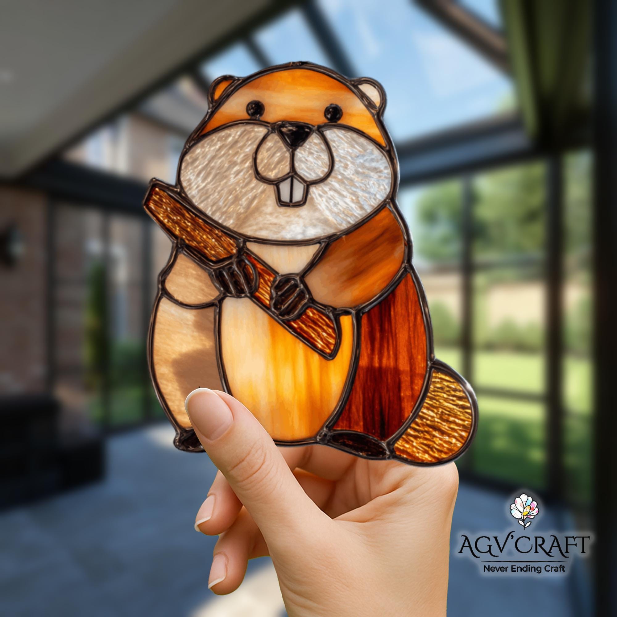 Beaver Stained Glass Pattern, Wildlife Suncatcher Pattern, Home Decor ...