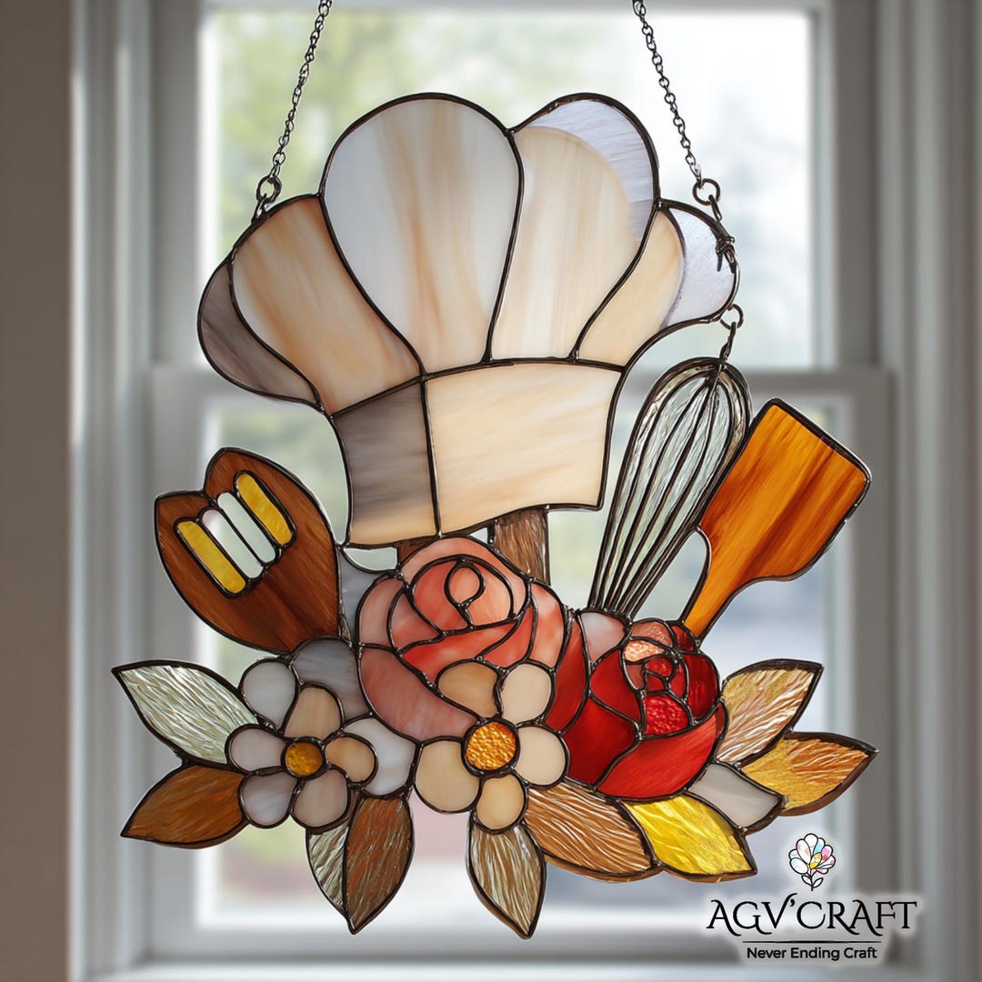 Chef Tools Stained Glass Pattern, Chef Tools Suncatcher, Kitchen Decor ...