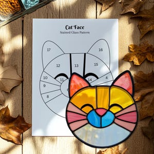 Cat Face Stained Glass Pattern, Cat Face Suncatcher, Cute Cat Stained ...