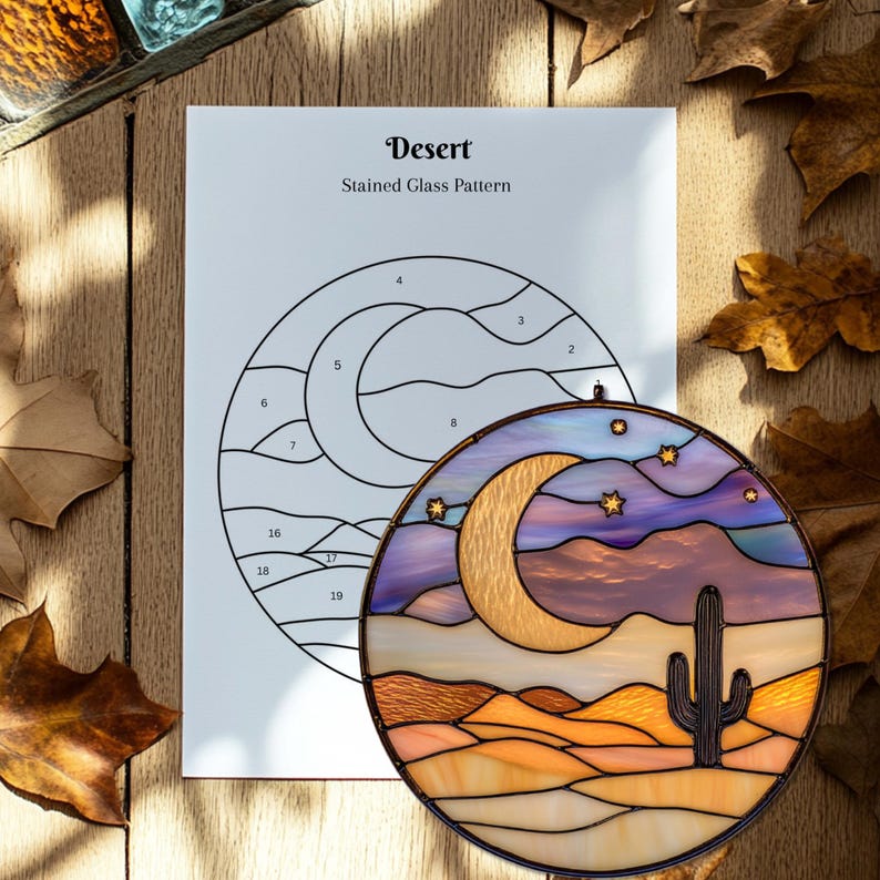 Desert Landscape Stained Glass Pattern, Rustic Suncatcher, Western Wild ...