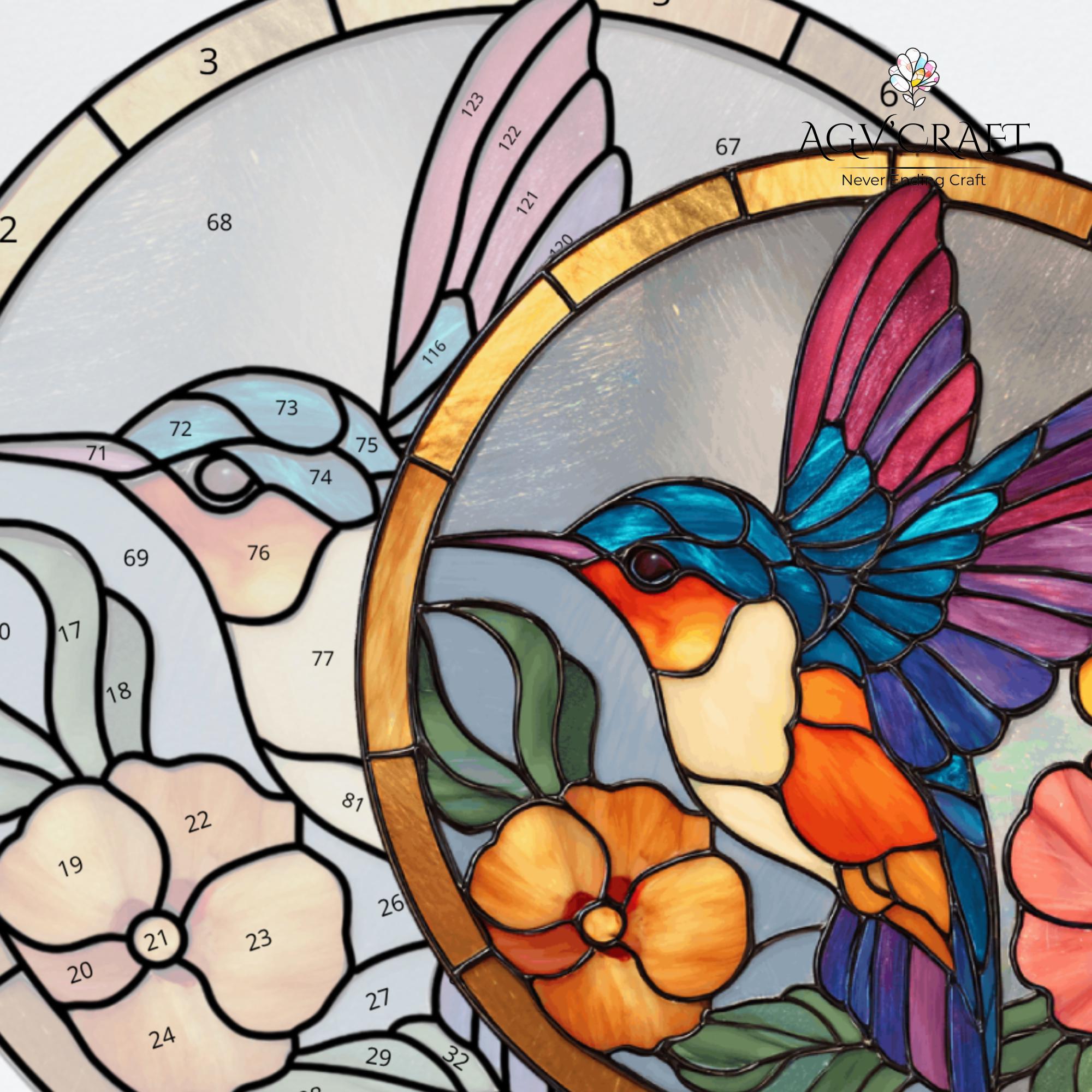 Hummingbird Stained Glass Pattern, Hummingbird Flower Suncatcher ...