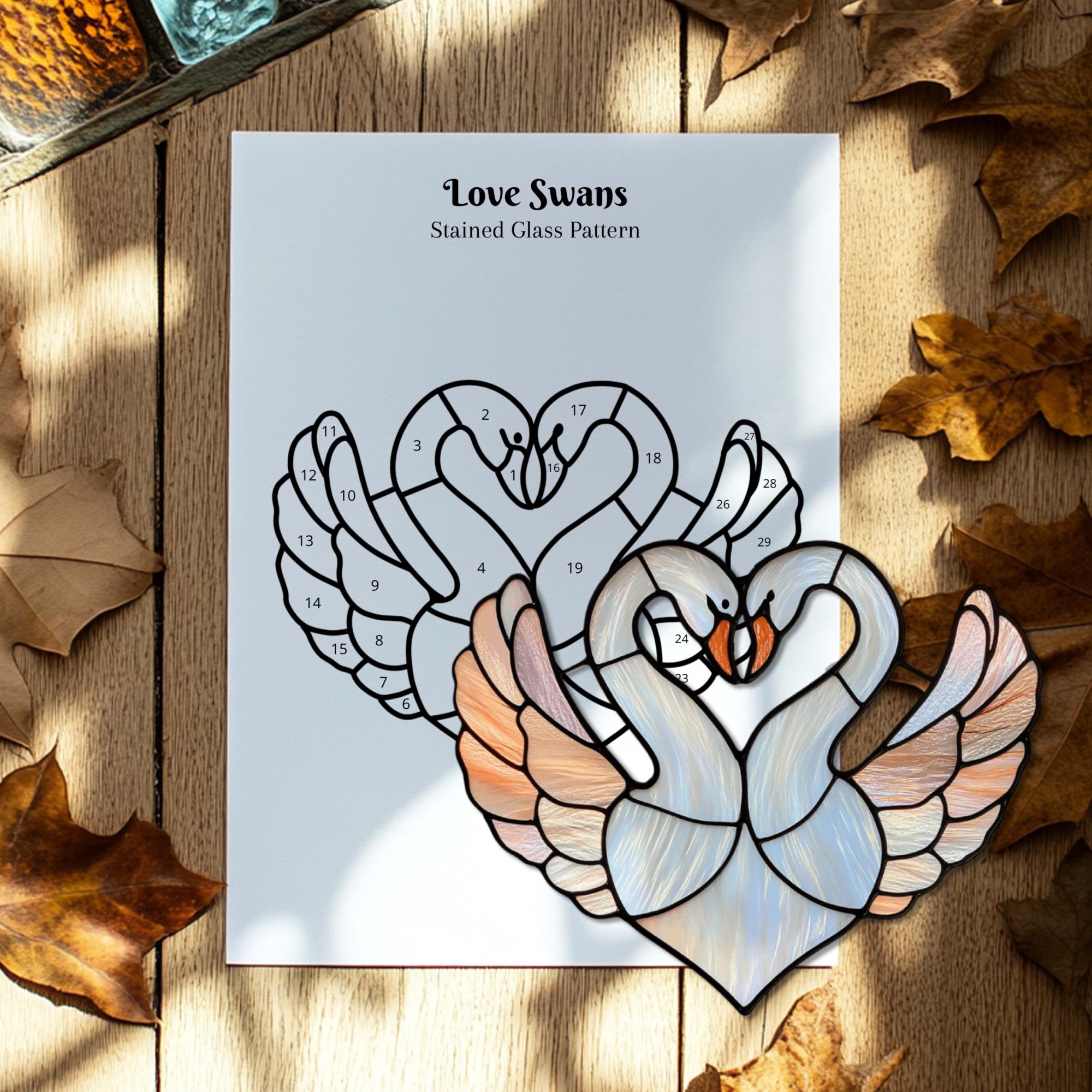 Love Swan Stained Glass Pattern, Romantic Suncatcher Template (PDF ...