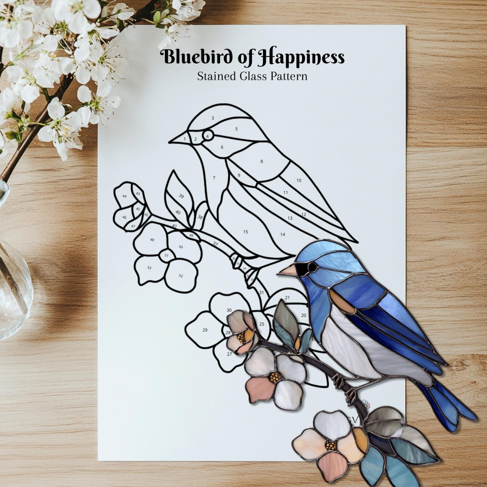 Bluebird of Happines Stained Glass Pattern, Blue Jay Suncatcher, Bird ...