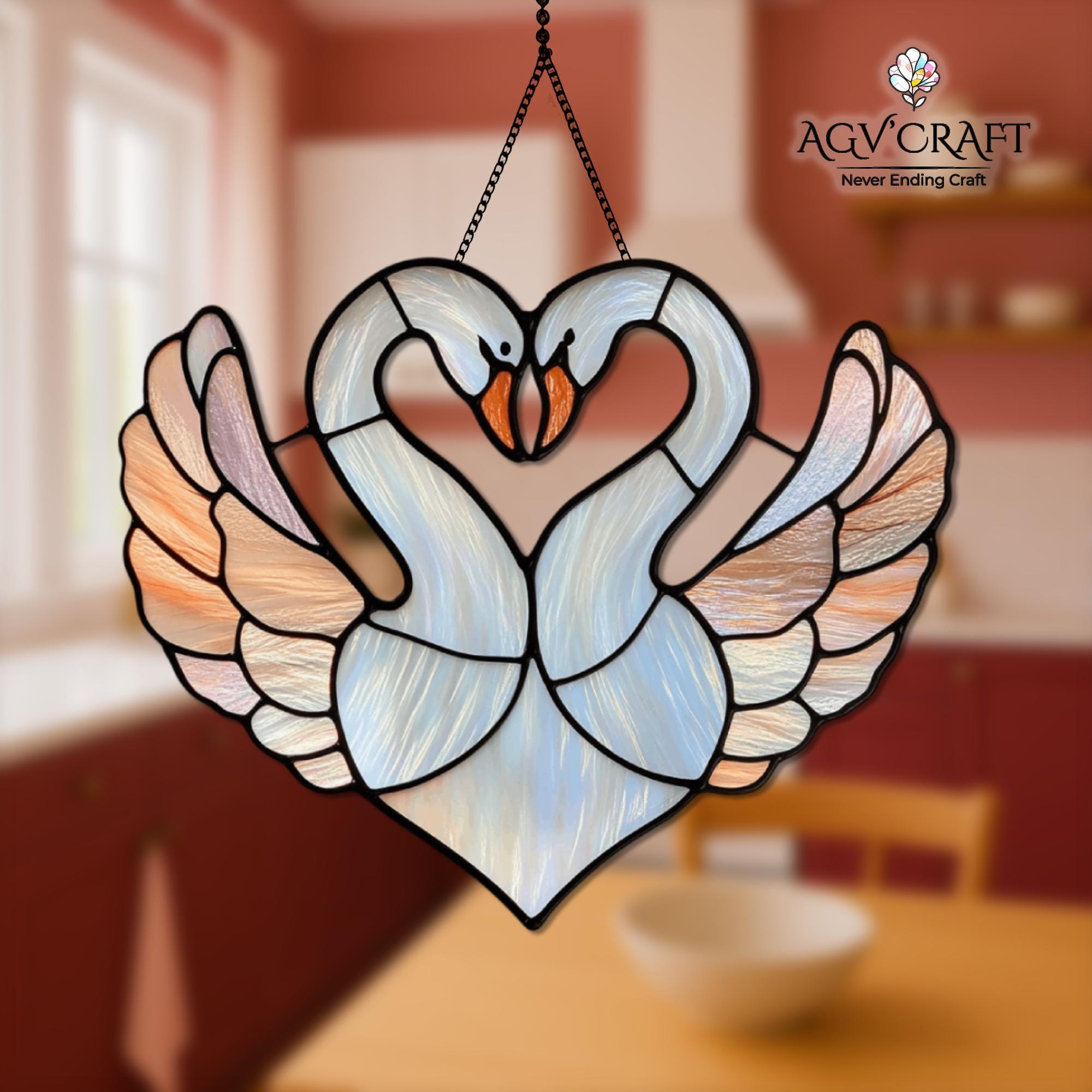 Love Swan Stained Glass Pattern, Romantic Suncatcher Template (PDF ...