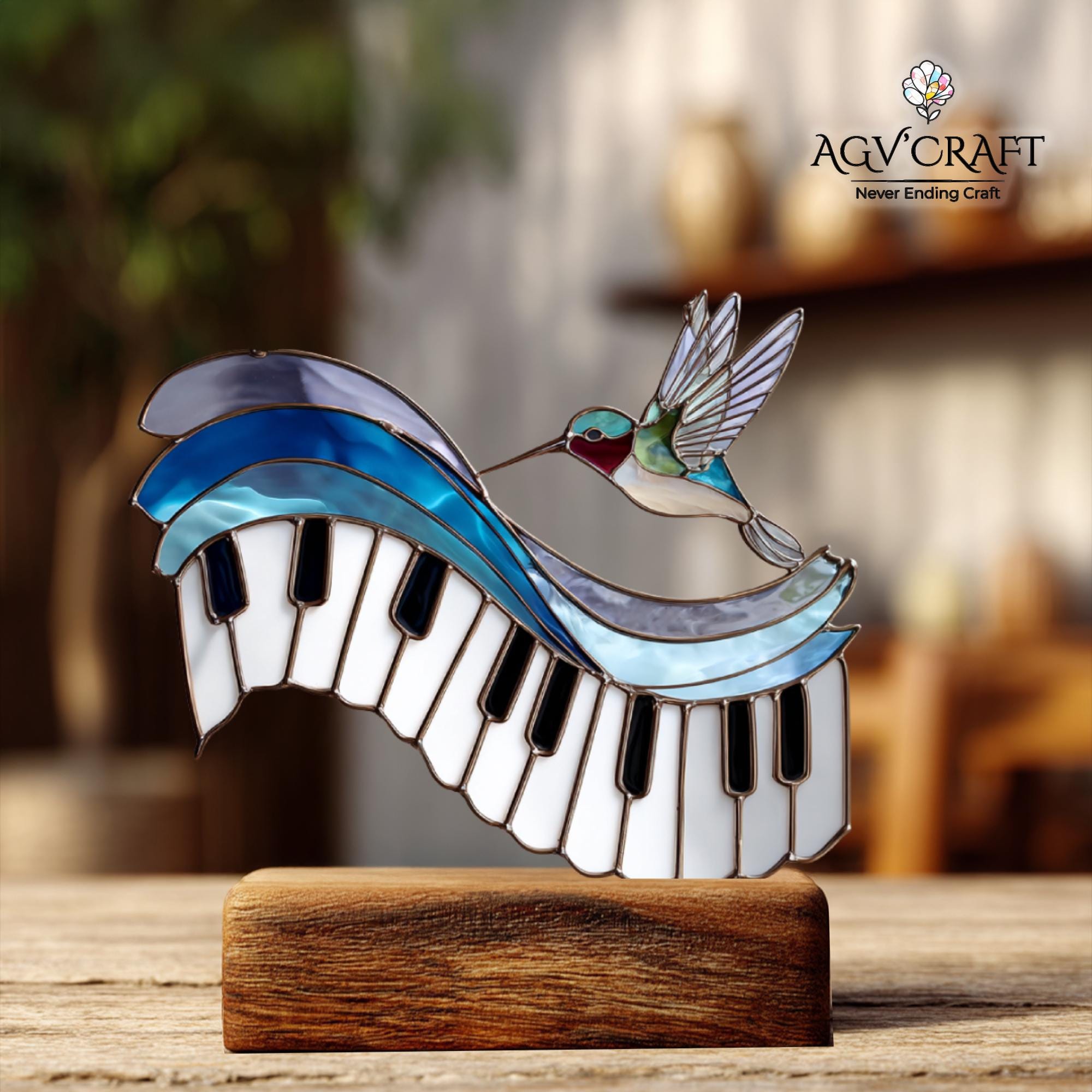 Piano With Bird Stained Glass Pattern, Piano Suncatcher, Piano Stained ...