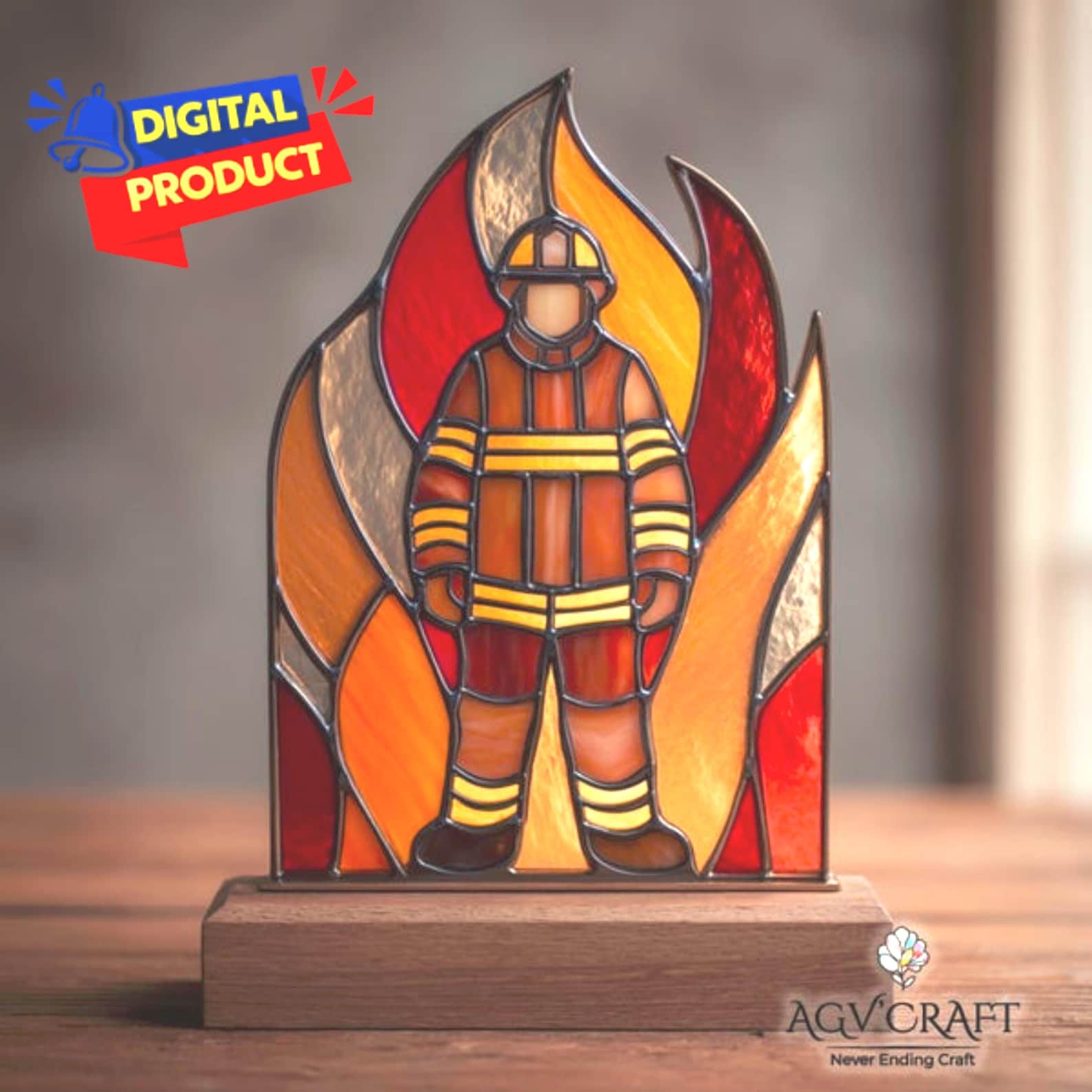 Firefighter Stained Glass Pattern, Firefighter Suncatcher, Fireman ...