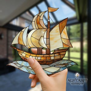 Sailing Ship Stained Glass Pattern, Ship Suncatcher, Sail Boat Stained ...