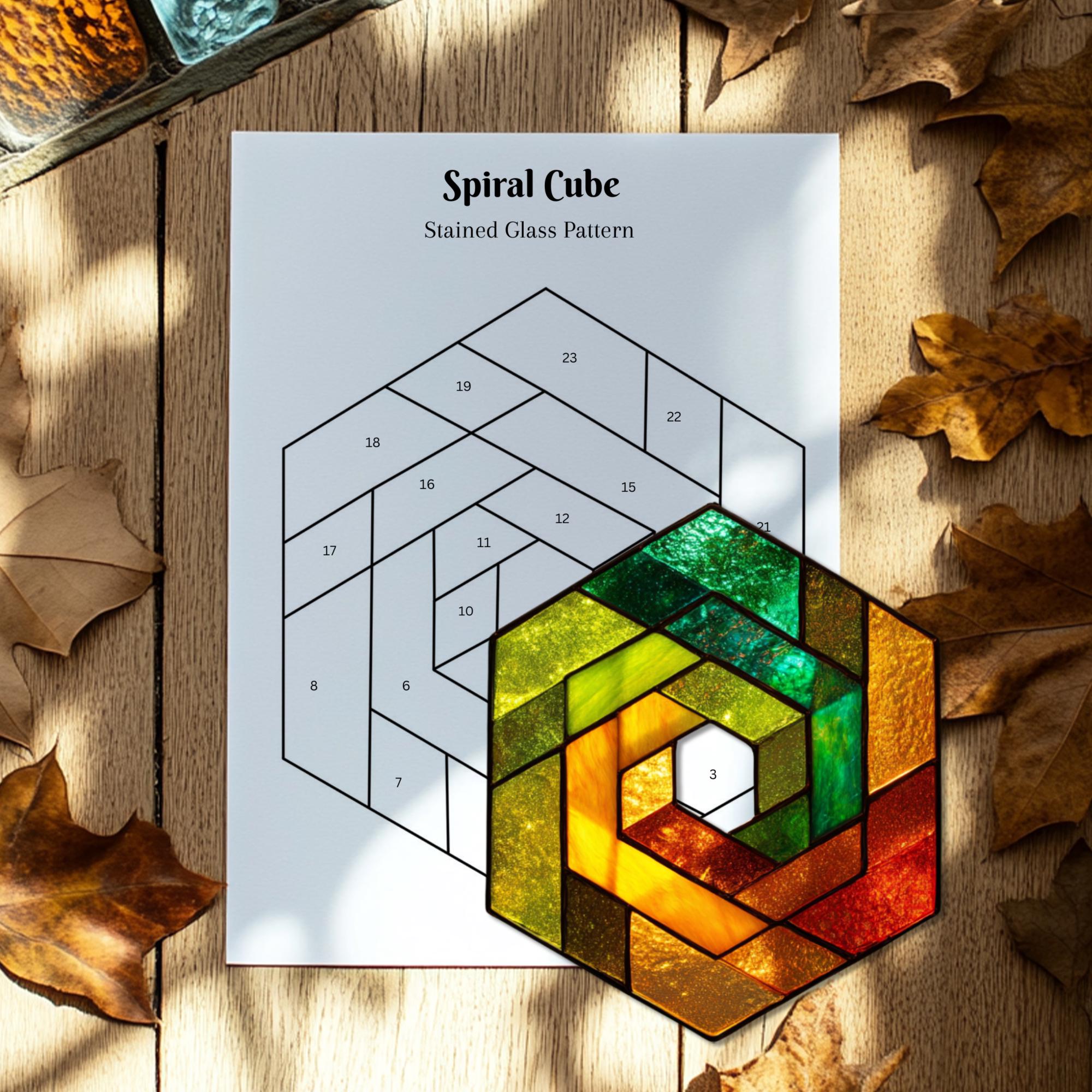 Spiral Cube Stained Glass Pattern, Spiral Cube Suncatcher, Rainbow ...