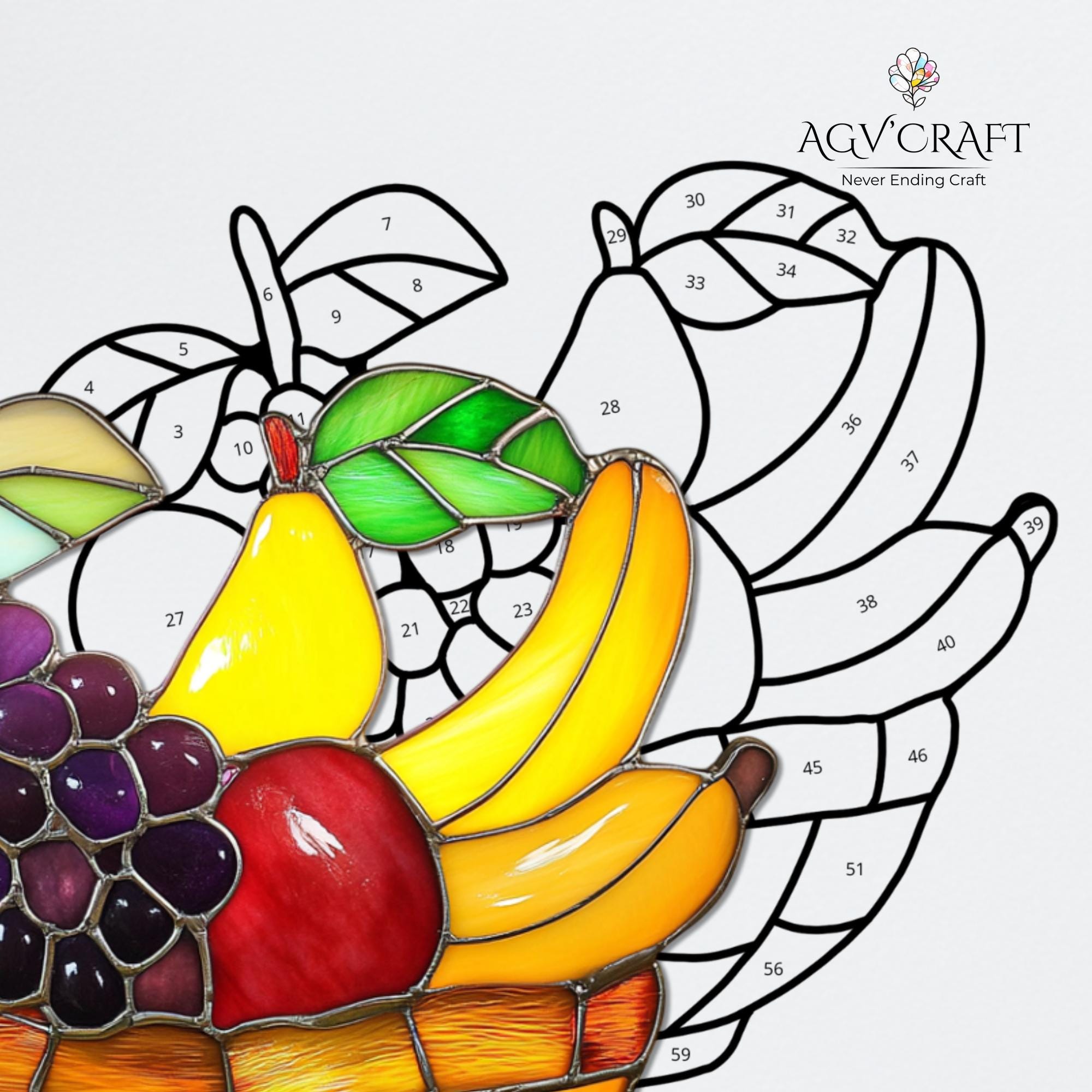 Basket Fruit Stained Glass Pattern, Basket Fruit Suncatcher, Fruits ...