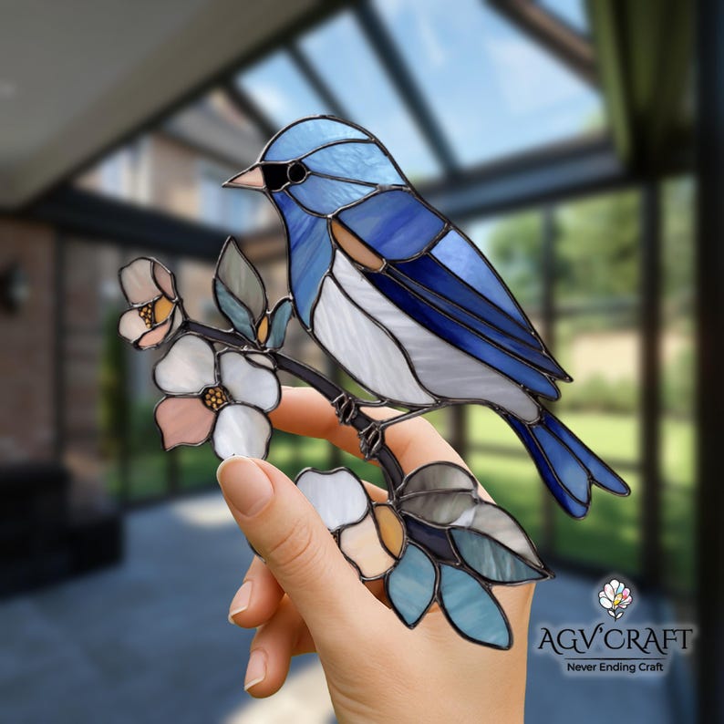 Bluebird of Happines Stained Glass Pattern, Blue Jay Suncatcher, Bird ...
