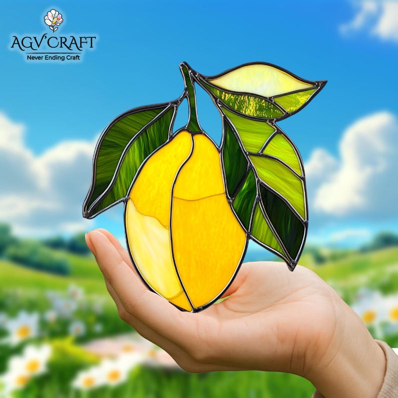 Lemon Stained Glass Pattern, Lemon Suncatcher, Cytrus Stained Glass ...