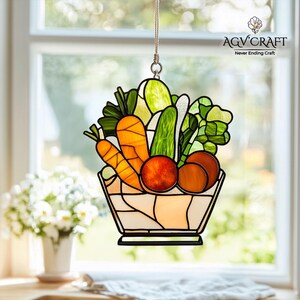 Vegetable Basket Stained Glass Pattern, Vegetable Suncatcher, Vegetable ...