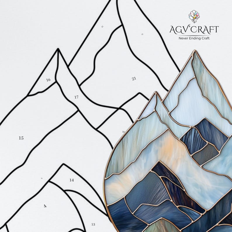 Mountain Drop Stained Glass Pattern, Teardrop Mountain Suncatcher, Snow ...