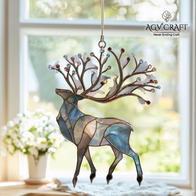Elegant Reindeer Stained Glass Pattern, Reindeer Suncatcher, Winter ...