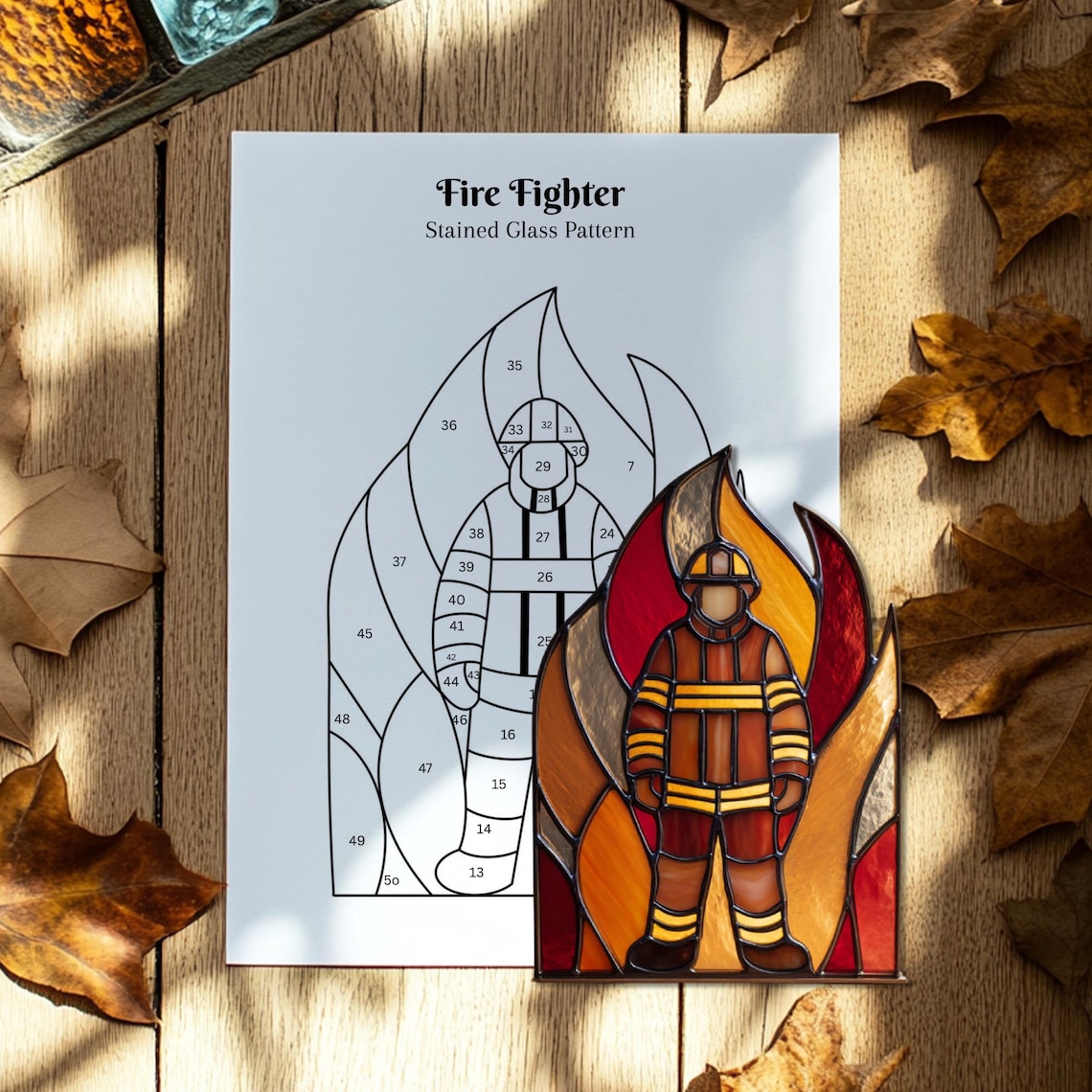 Firefighter Stained Glass Pattern, Firefighter Suncatcher, Fireman ...